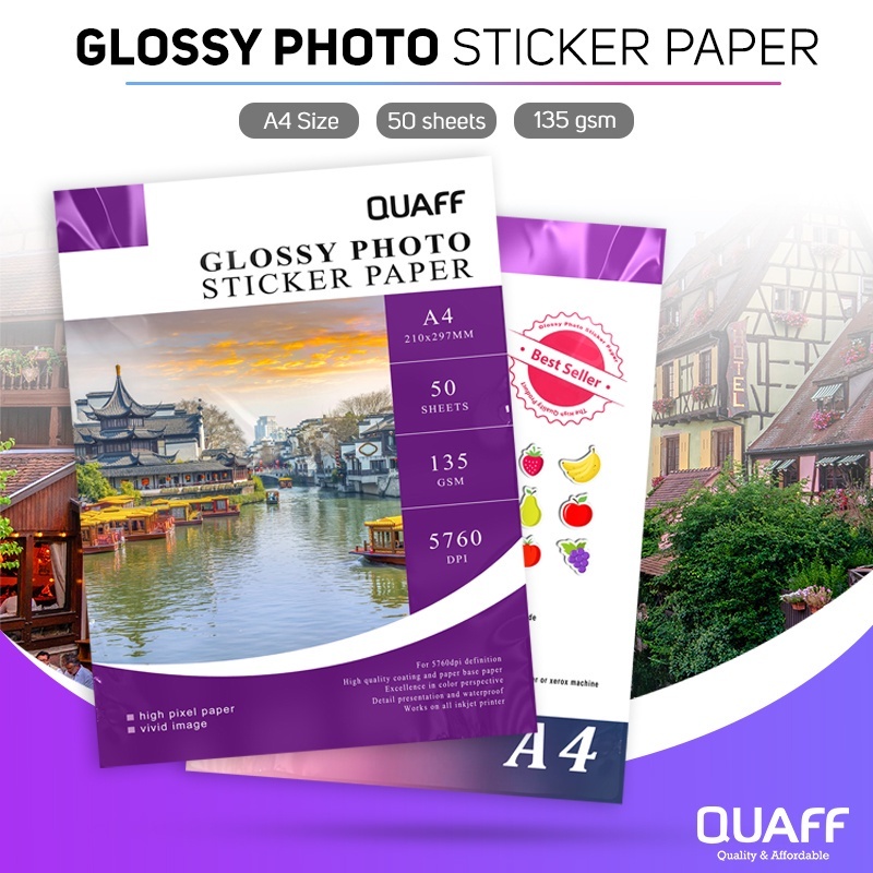 QUAFF Inkjet Photo Sticker Paper Glossy 135GSM | 90GSM A4 Size | Shopee ...