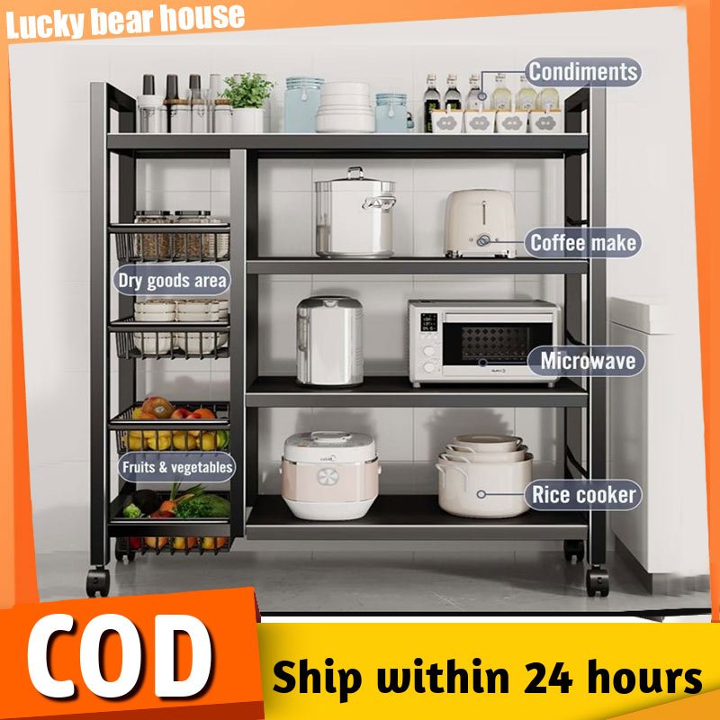 Kitchen storage racks with wheeled vegetable basket Microwave oven rack ...