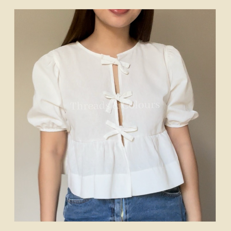 Threads & Colours | MARGU | 3 Ribbon Front Top (Ganni Blouse inspired ...