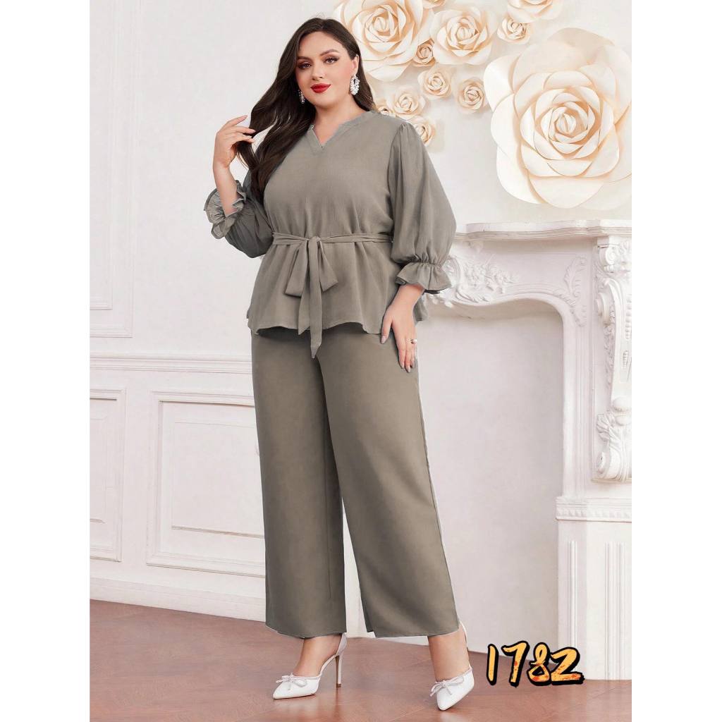 Korean Terno formal plus size terno （blouse +pants | Shopee Philippines