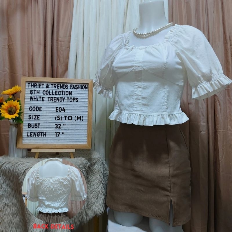 White Trendy Tops / White Crop top / White Fashion Polo blouse (6th Collection) Thrift Ukay-Ukay ...