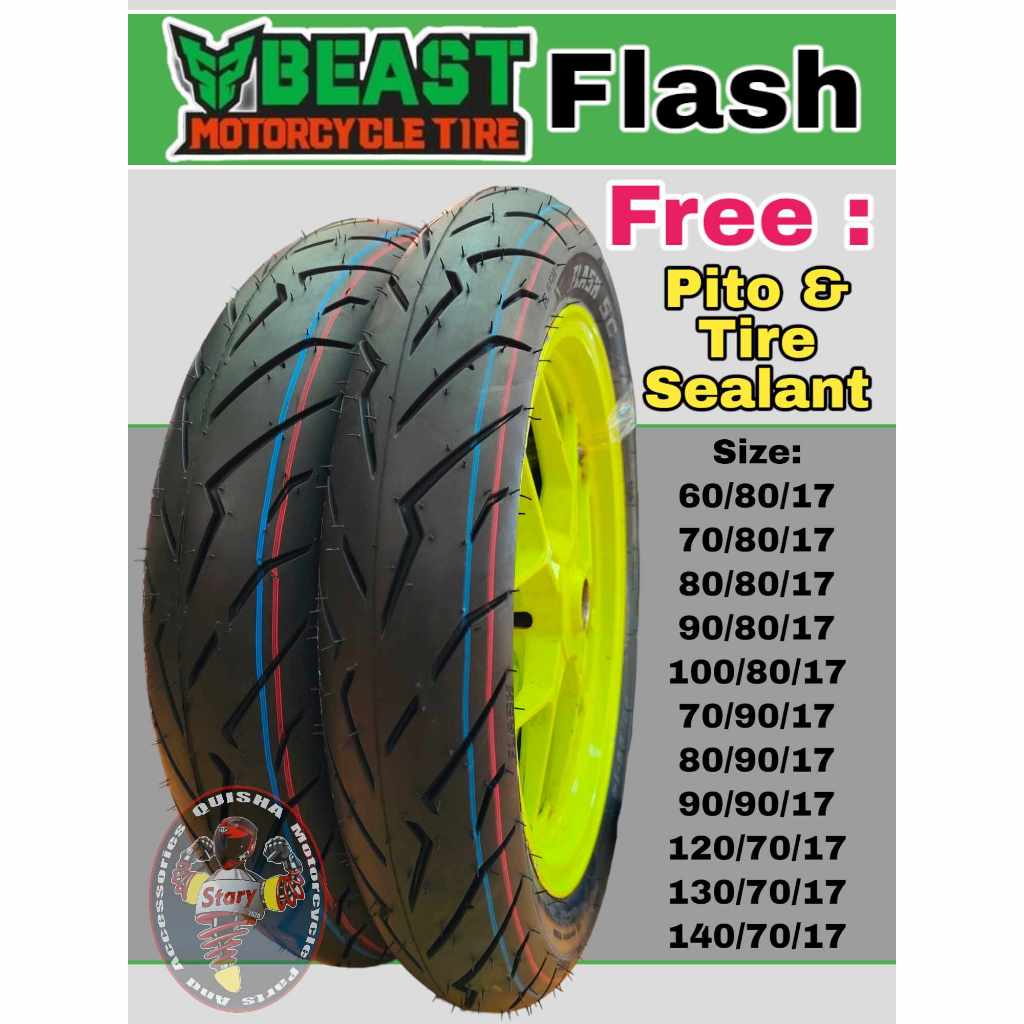 BEAST FLASH TUBELESS TIRE SIZE 17," (FREE TIRE SEALANT AND PITO ...