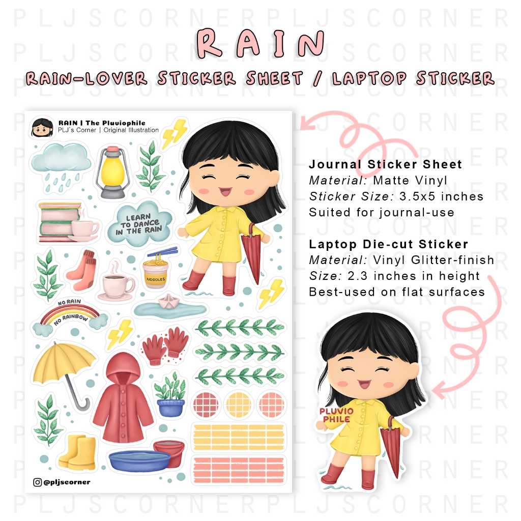 Rain-Lover, Pluviophile Journal Sticker Sheet, Laptop Die-Cut Sticker ...