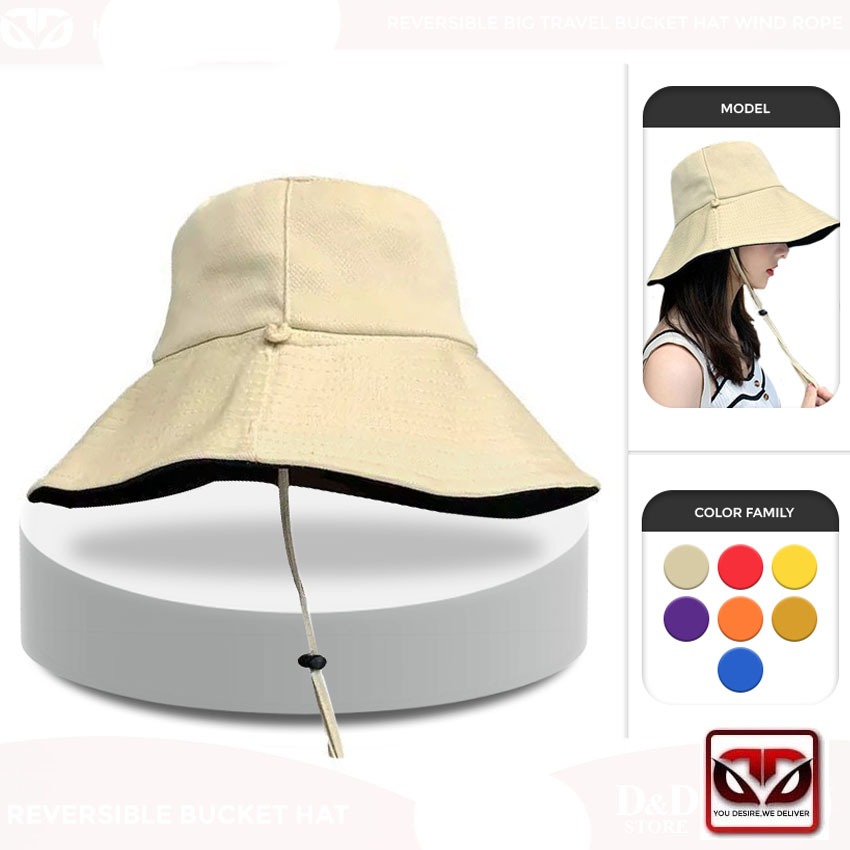 Reversible Travel Bucket Hat Large Brim Summer Fashion Hat | Shopee ...