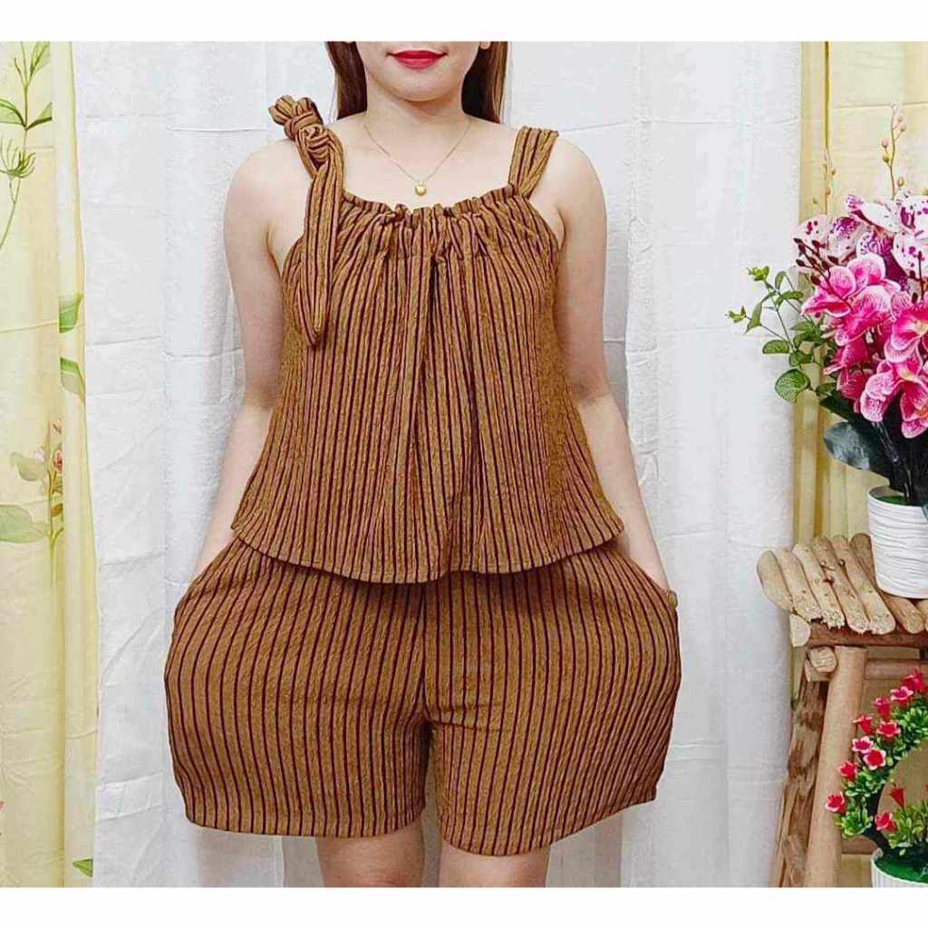 ZIANNE TERNO STRING SHORTS BARK CREPE UP TO 3XL | Shopee Philippines