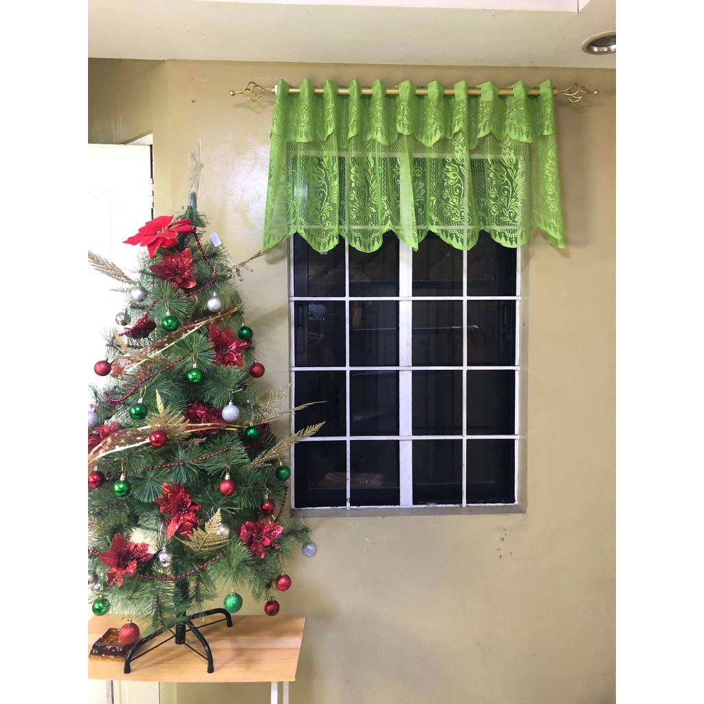 Lace curtain valance scallop butas rod pocket sheering window top ...
