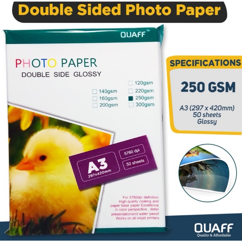 A3 SIZE QUAFF Double Sided Glossy Photo Paper (50 sheets per pack ...