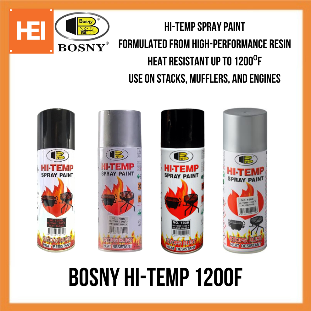 BOSNY Hi-Temp Hi Heat Spray Paint 1200F (Gloss Black / Metallic Silver ...