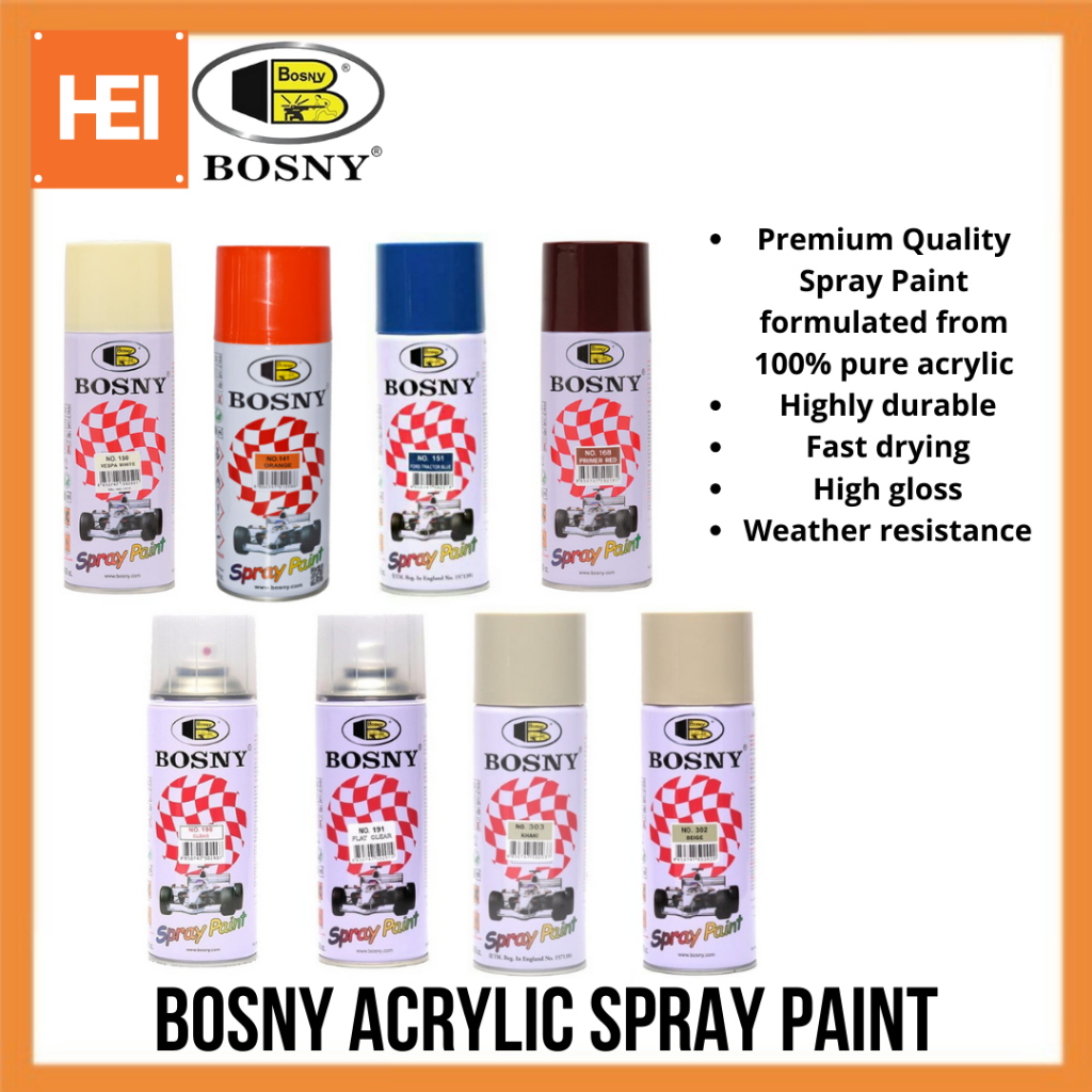#141 - #303 BOSNY 100% Acrylic Spray Paint Assorted Colors | Shopee ...