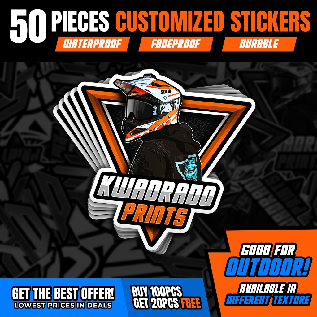 50 CUSTOMIZED STICKERS | FOR MOTOVLOGGING, CLOTHING LINES, AND BRAND ...
