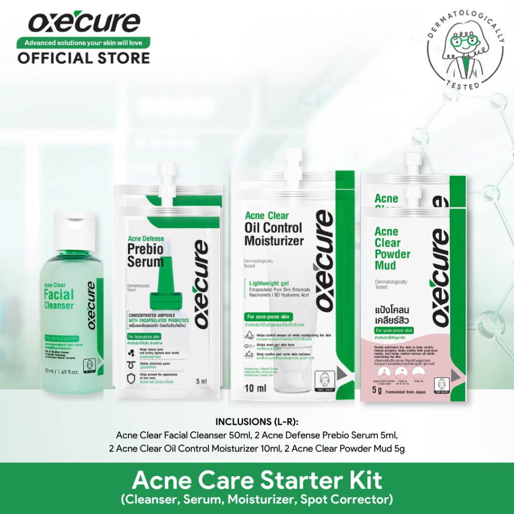 OXECURE Acne Care Starter Kit (Cleanser, Serum, Moisturizer, Powder Mud ...