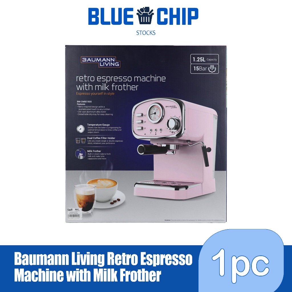 BlueChipsStocks Baumann Living Retro Espresso Machine with Milk Frother ...