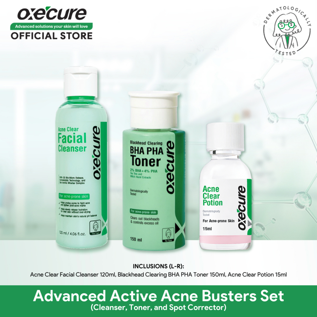 OXECURE Advanced Active Acne Busters Set (Cleanser, Toner, and Acne ...