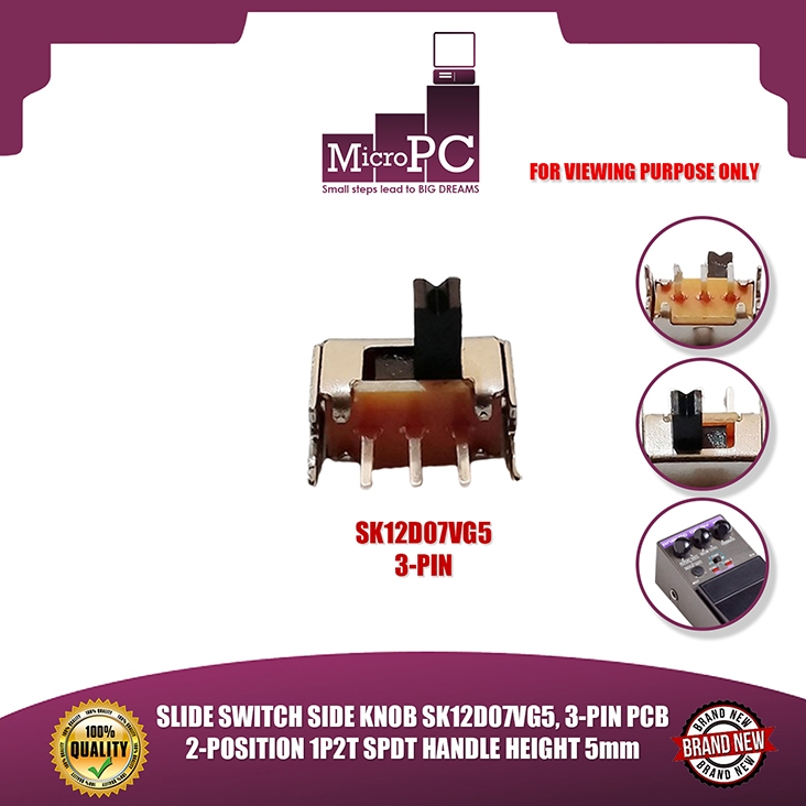 MICRO PC SLIDE SWITCH SIDE KNOB SK12D07VG5, 3-PIN PCB 2-POSITION 1P2T SPDT HANDLE HEIGHT 5mm ...
