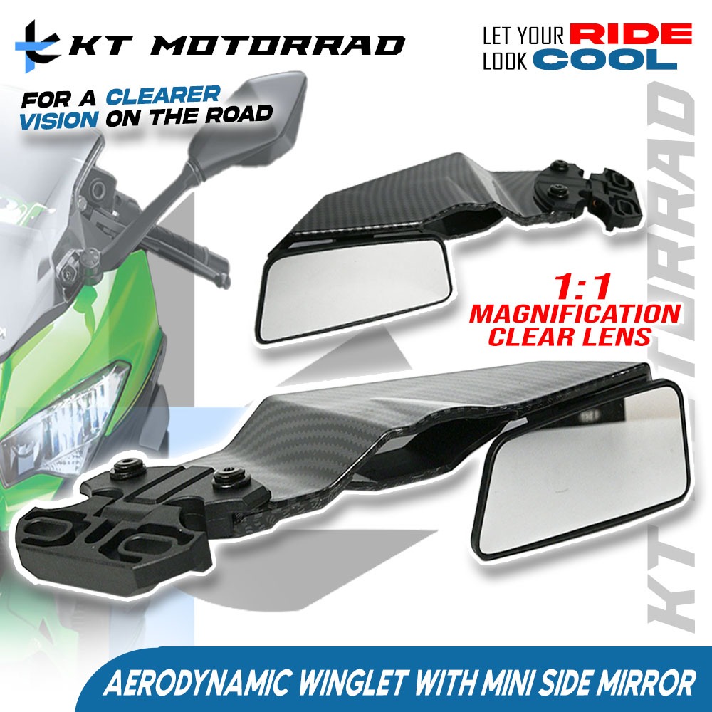 KT AERODYNAMIC WINGLET WITH MINI SIDE MIRROR CARBON | Shopee Philippines