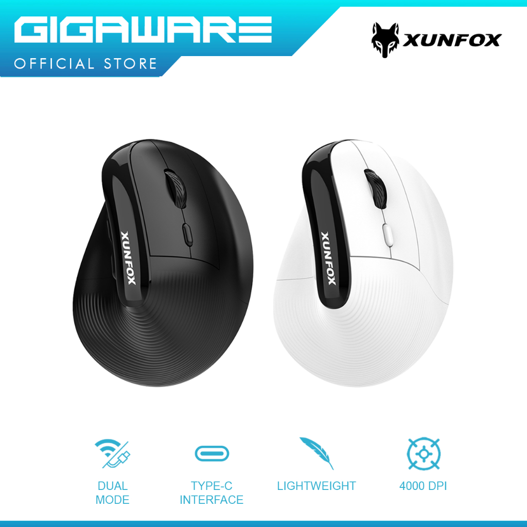 Gigaware Xunfox H5 Dual Mode Vertical Gaming Mouse 2.4GHz and Bluetooth ...