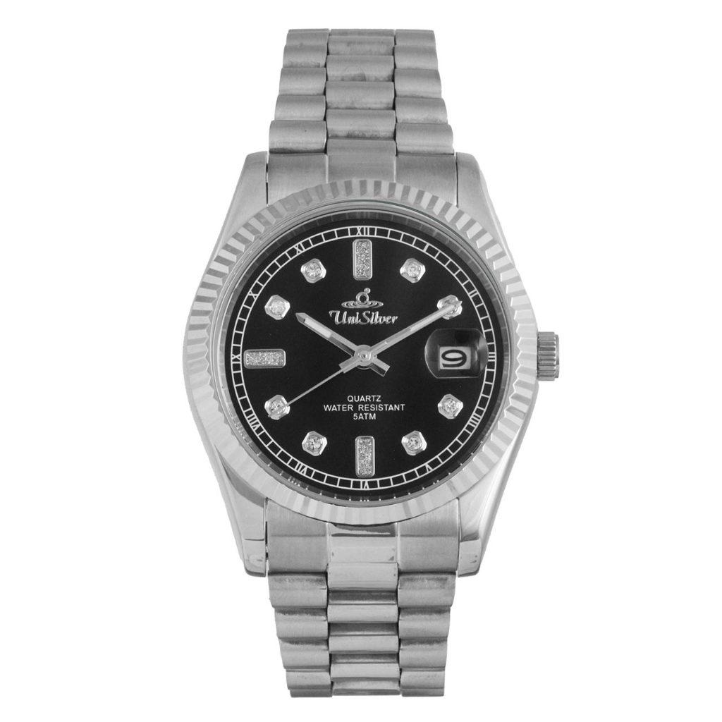 UniSilver TIME Men's Silver / Black Analog Stainless steel watch KW4490 ...