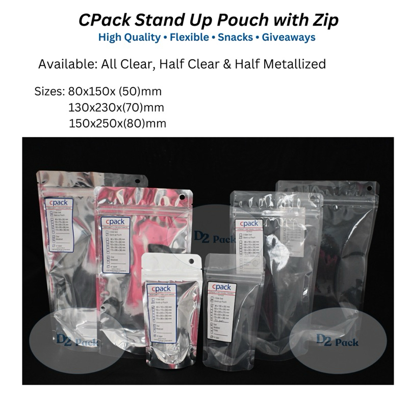CPack Stand Up Pouch Half Clear Half Metallized Resealable or All Clear ...