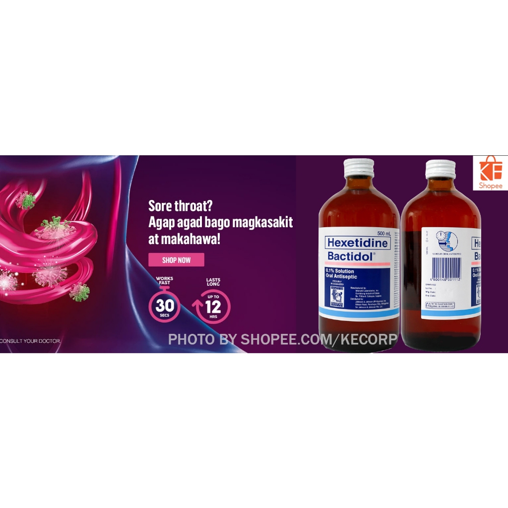 Bactidol Oral Antiseptic Hexetidine Solution 500ml Bottle DUAL PACK ...