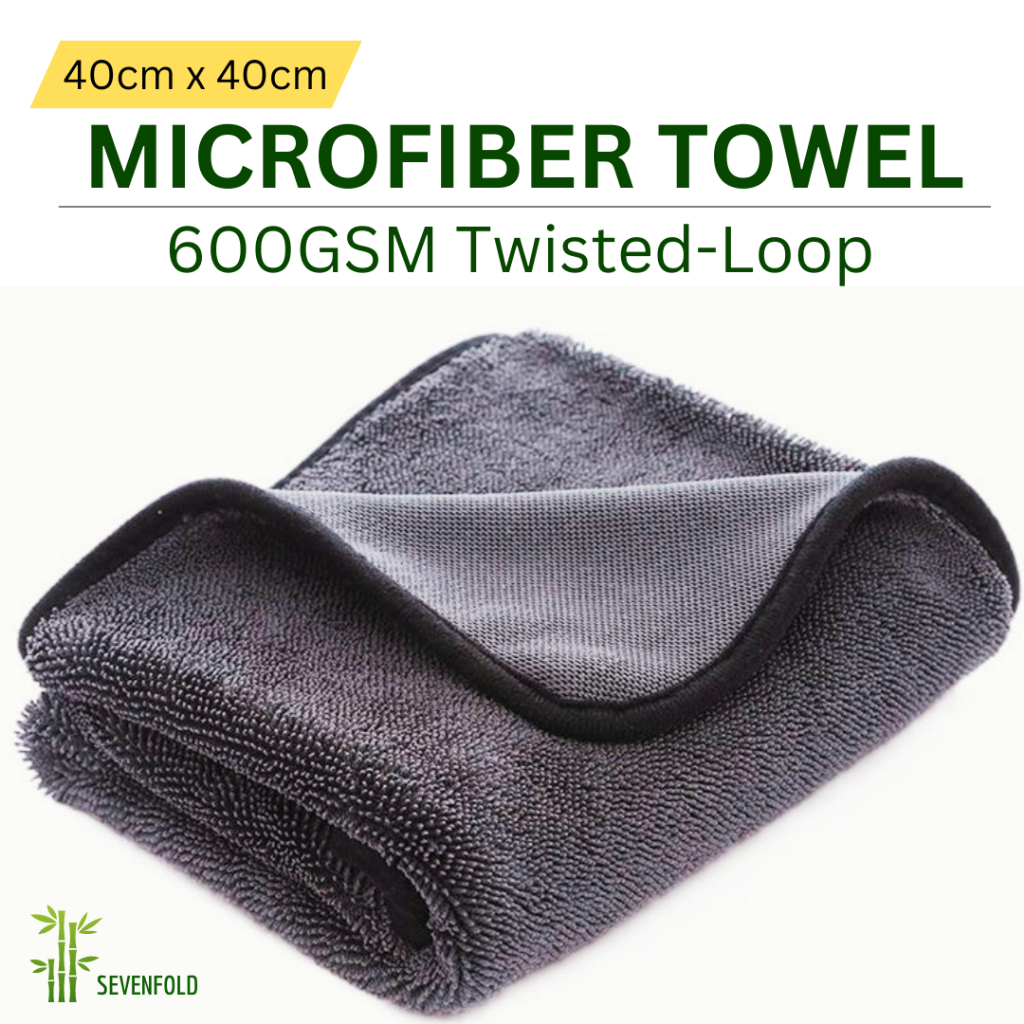 1pc. 600GSM 40cm x 40cm Microfiber Twisted-Loop Towel Dual Pile All ...