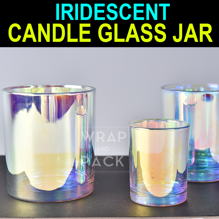 Iridescent Glass Candle Vessel Iridescent Rainbow Candle Jar with lid ...