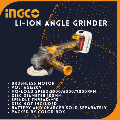 INGCO LITHIUM-ION ANGLE GRINDER 20V (CAGLI21104)| CORDLESS TOOLS ...