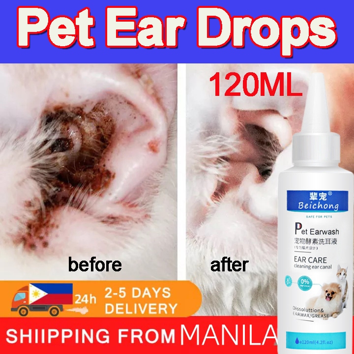WUTUNS 120 ml Cat Dog Mites Odor Removal Ear Drops Infection Solution ...