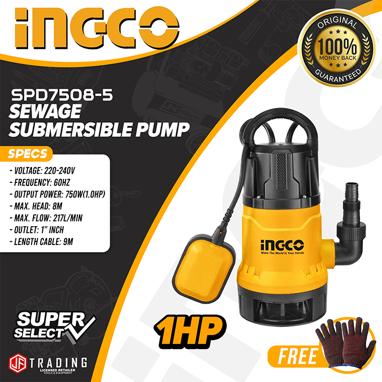 INGCO Sewage Submersible Pump Submersible 1.0HP SPD7508-5 IPT High ...