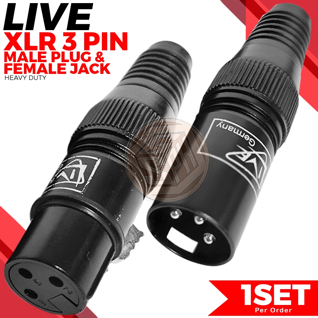 LIVE XLR 3-Pin Female and XLR Male Microphone Cable Connector Heavy ...