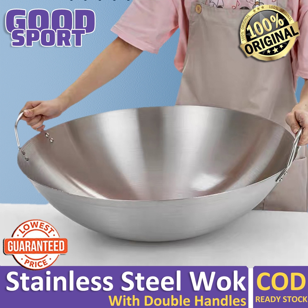 34/36/38/40/45/50CM Stainless Steel Wok With Double Handles Hotel ...