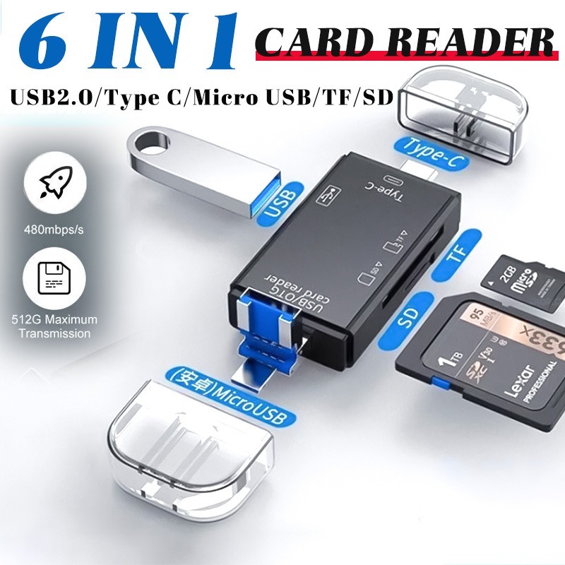 6 In 1 OTG USB SD Card Reader USB Type C Adapter Micro TF SD USB ...