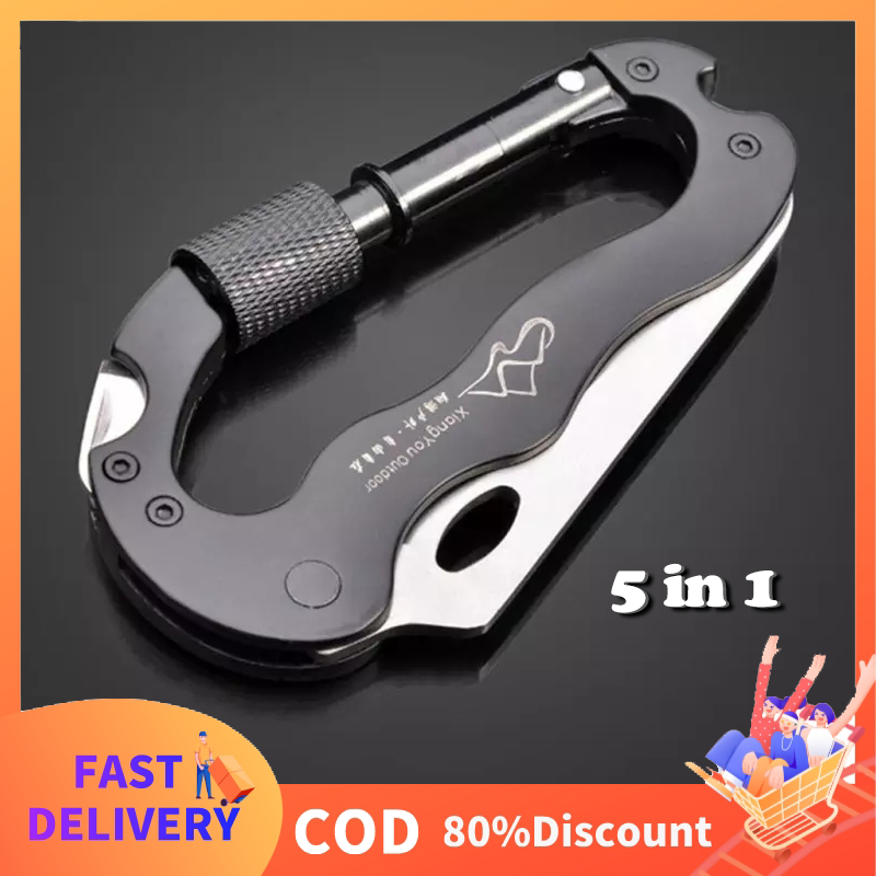 5 in 1 Outdoor Multi-function Hiking Climbing Gear Knife Climbing clasp ...