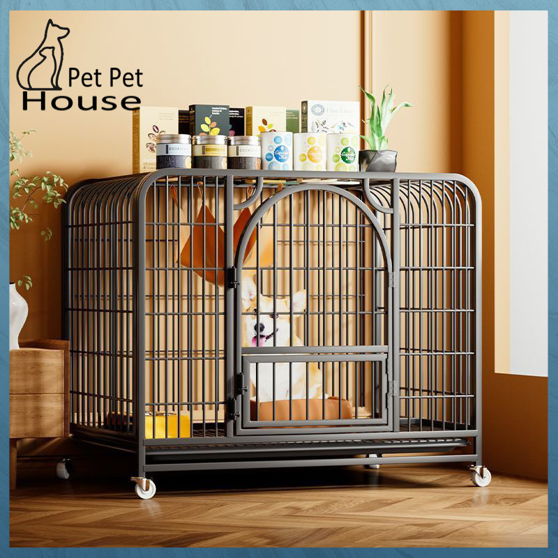Mobile Square Tube Wire Dog Cage Large Metal Cage With Tray Pet Cage ...