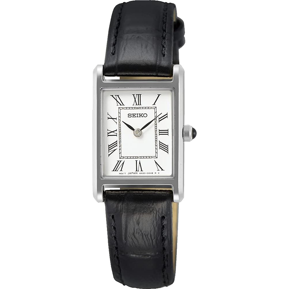 Seiko Women's Square Design, Quartz Watch, White Dial x Black Leather ...