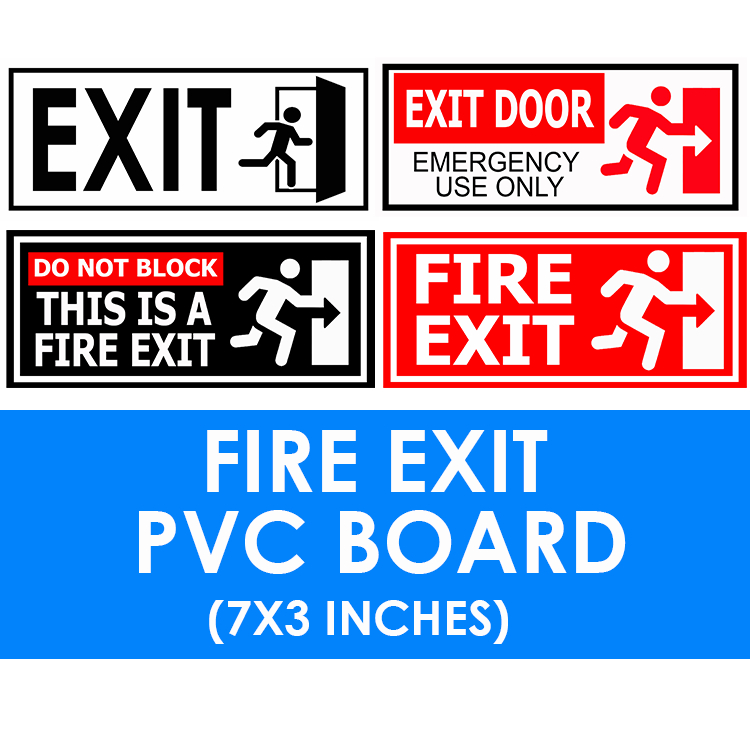 PVC BOARD FIRE EXIT SIGNAGE DIFFERENT COLORS AND DESIGN 7X3 INCHES WITH ...