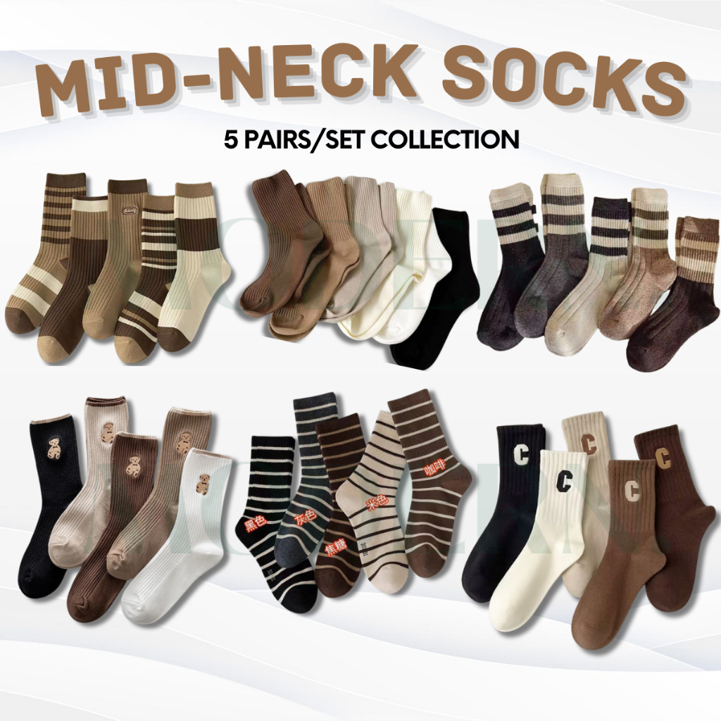 5 PAIRS/SET SOCKS COLLECTION MID -NECK SOCKS | Shopee Philippines