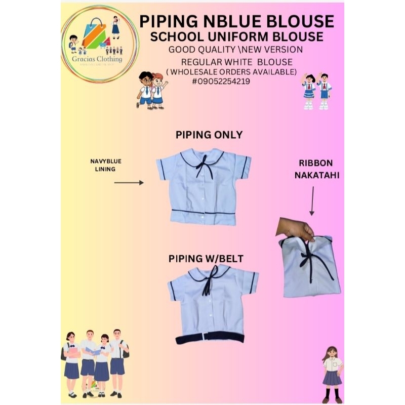 PIPING BLOUSE NAVYBLUE /FOR SCHOOL UNIFORM KIDS TO TEENAGE KATRINA ...