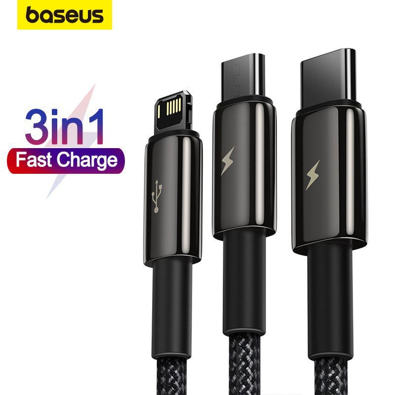 Baseus 3 in 1 Data Cable USB to M+L+C 3.5A Charger Type C Micro USB ...