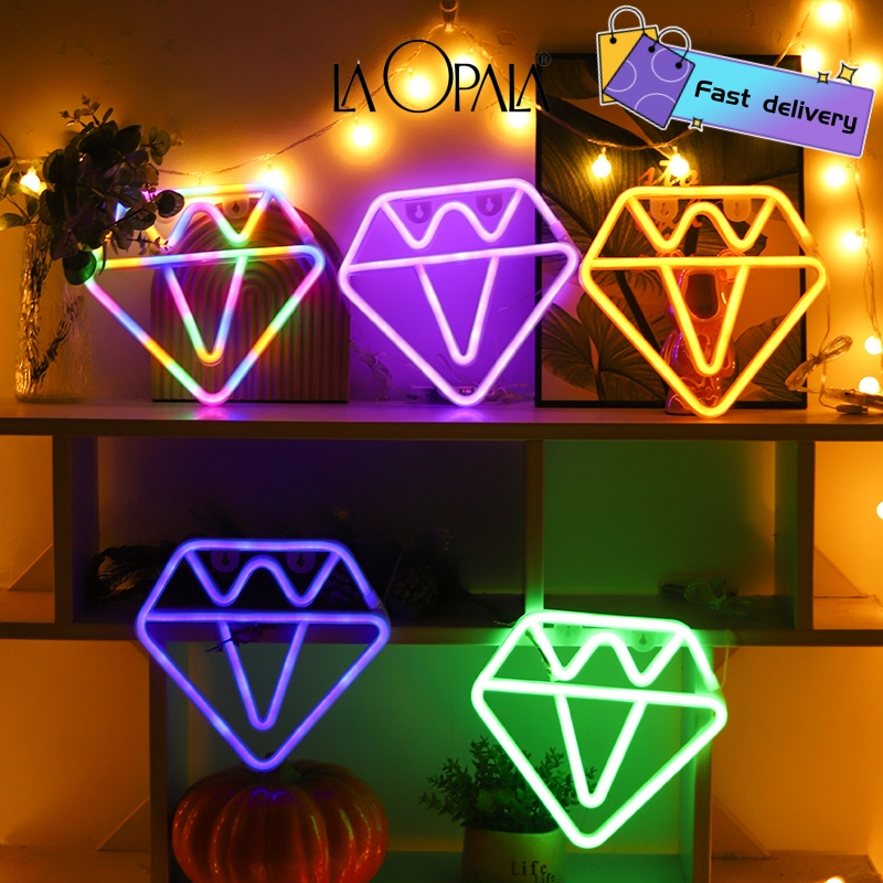 [Free battery] LED diamond neon lantern logo neon light USB and battery ...