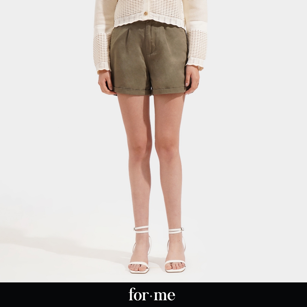 ForMe Pleated Cuffed Shorts for Women (Olive/Gray) | Shopee Philippines