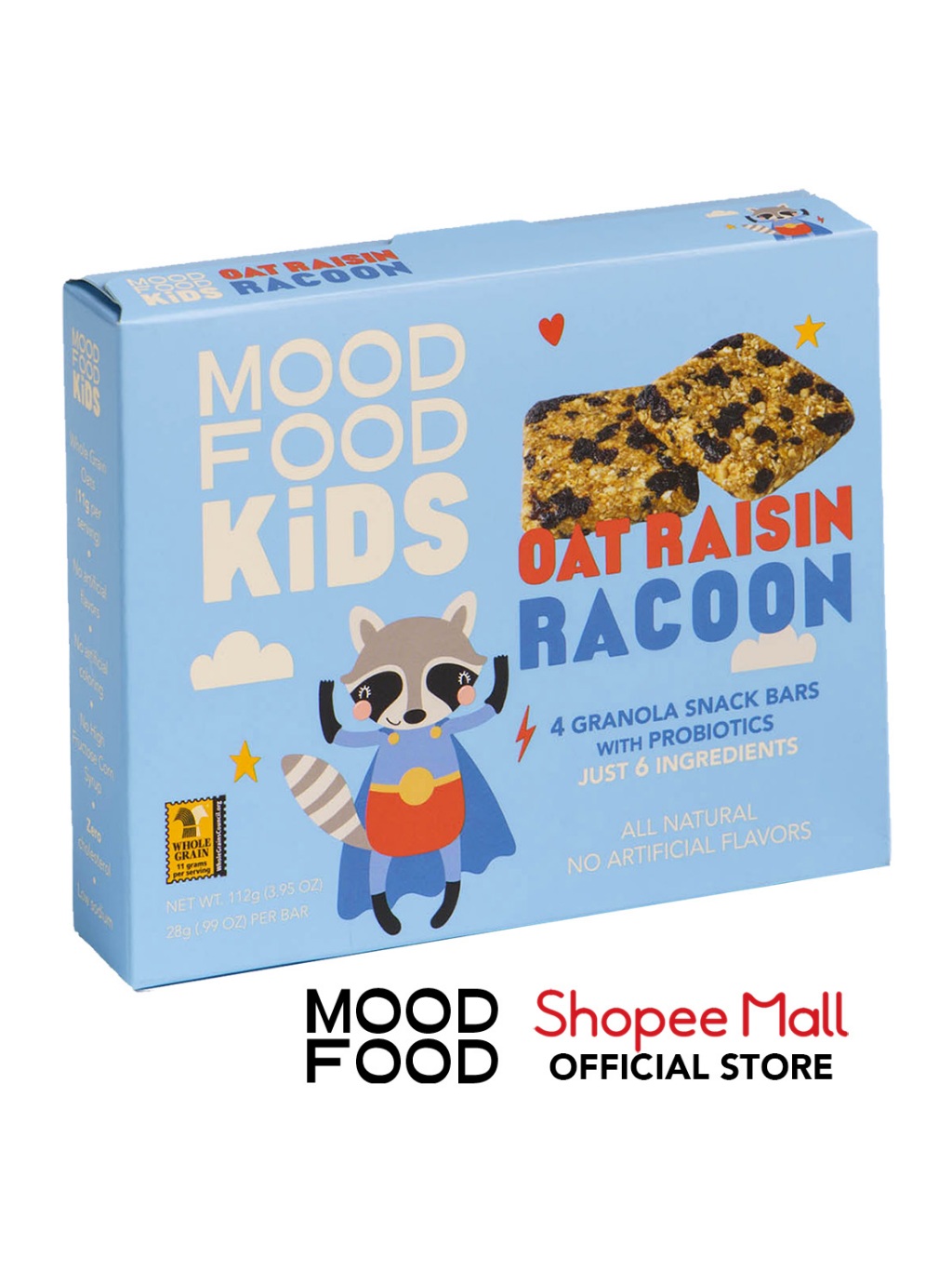 MOOD FOOD KiDS Oat Raisin Racoon with Probiotics (4 granola snack bars ...