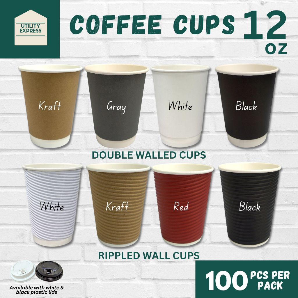 Coffee Cup 12oz -Double Wall/Rippled Cups (100pcs) With or w/out lid ...