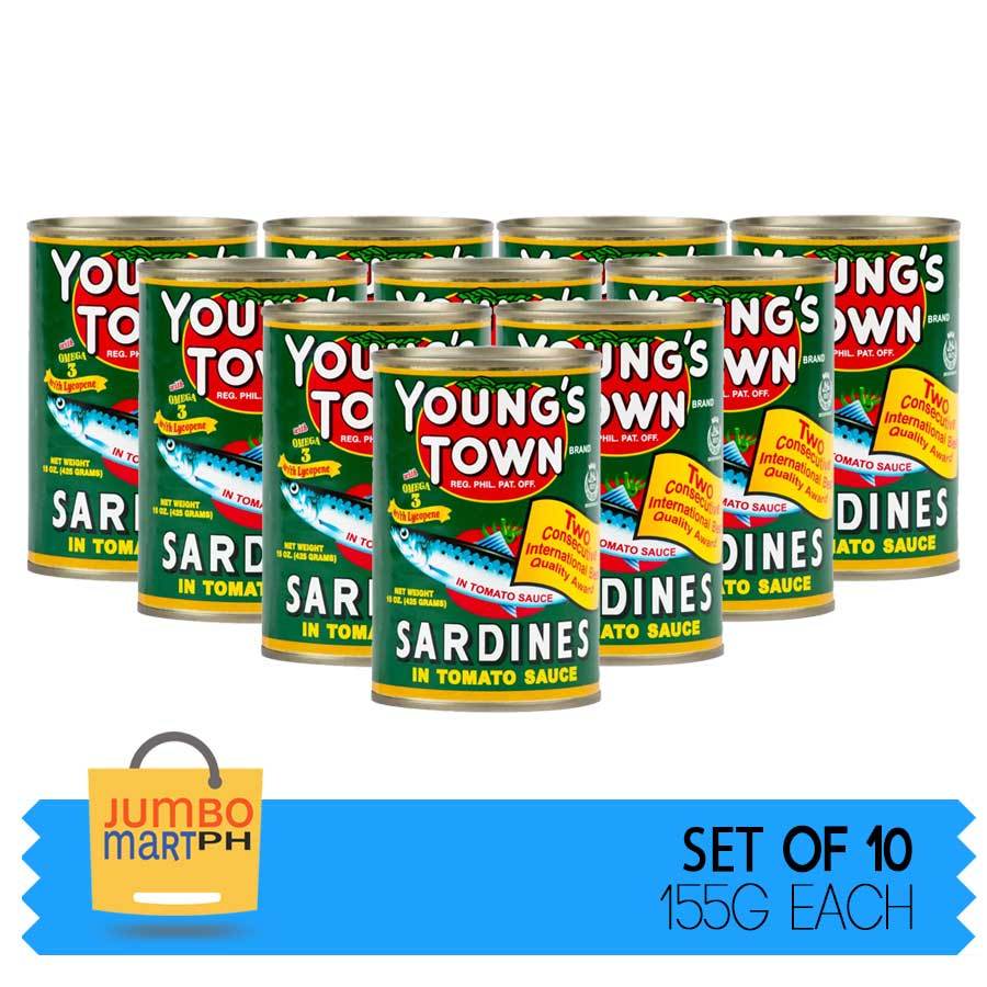 YOUNG'S TOWN PREMIUM SARDINES IN TOMATO SAUCE 155G / SET OF 10 | Shopee Philippines