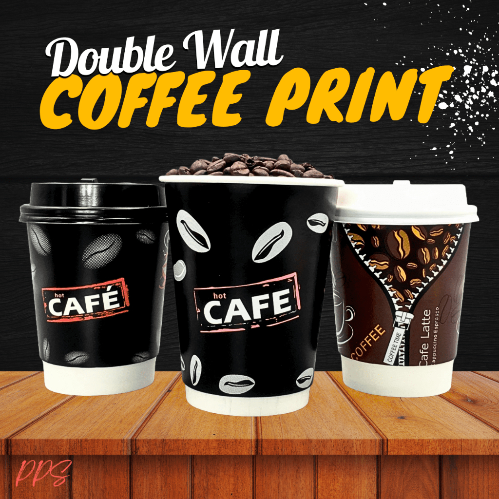 8oz/12oz Double Wall Coffee Cup Printed Hot Cafe Design with Flip Lid ...