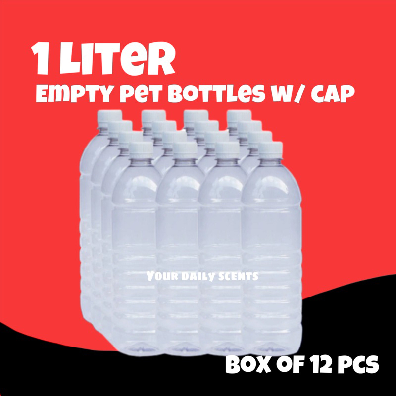 PET Plastic Bottle with Caps 1 liter - BOX of 12 pcs 1L 1000 ml for Juice, sauces, water ...