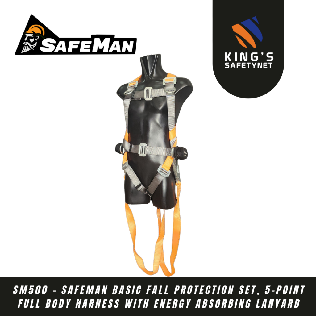 SM500-Safeman Basic Fall Protection Set, 5-point Full Body Harness with ...