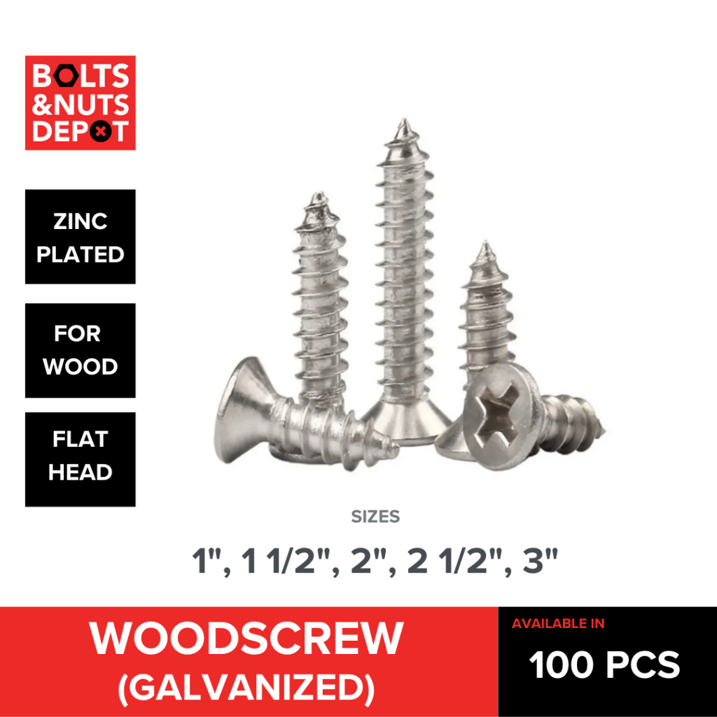 WOODSCREW FLAT HEAD GALVANIZED #8, #10 - PER 100 PCS | Shopee Philippines