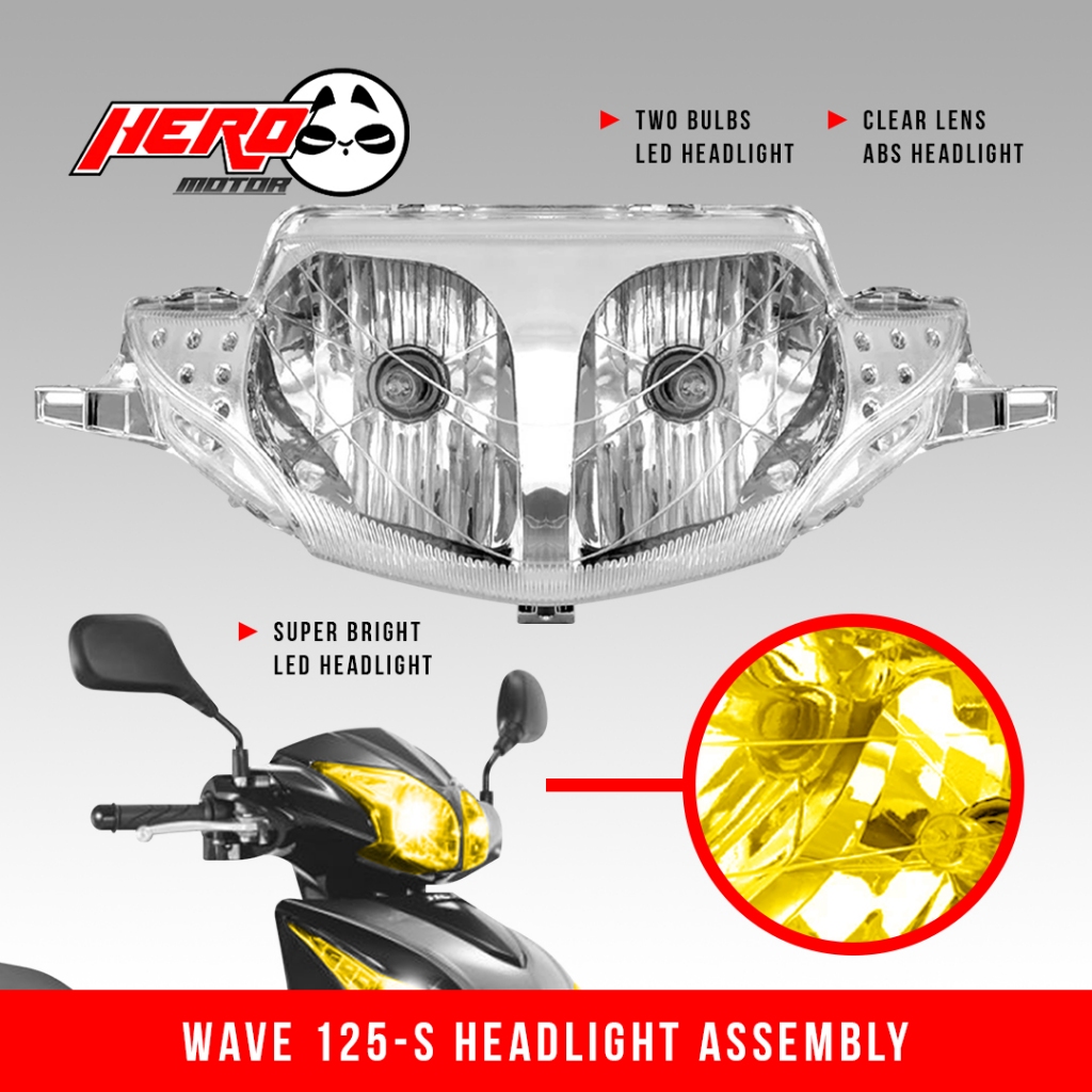 Wave 125-S Headlight Assemby Stock High & Low Beam Amber Super Bright ...