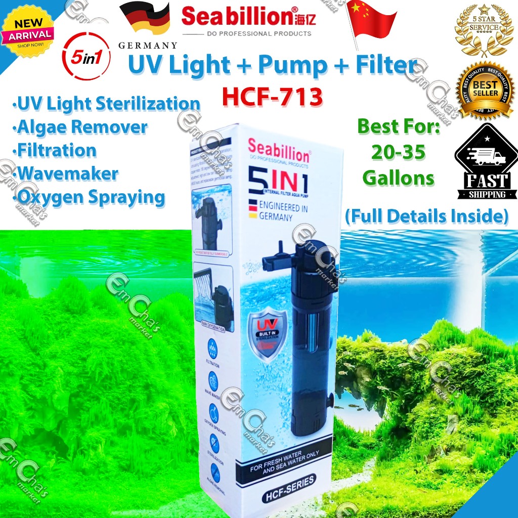 Seabillion 5-in-1 HCF-713 (Seven Thirteen)Aquarium UV Light Filter Pump ...