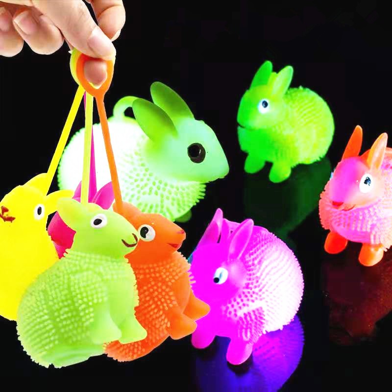 Sticky Toy Rabbit Glitter Ball with Lights TPR Cute Rabbit Rubber ...